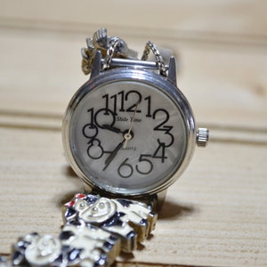Vintage Slide Time Quartz Watch Cow Charms Stainless Steel Back Japan ...
