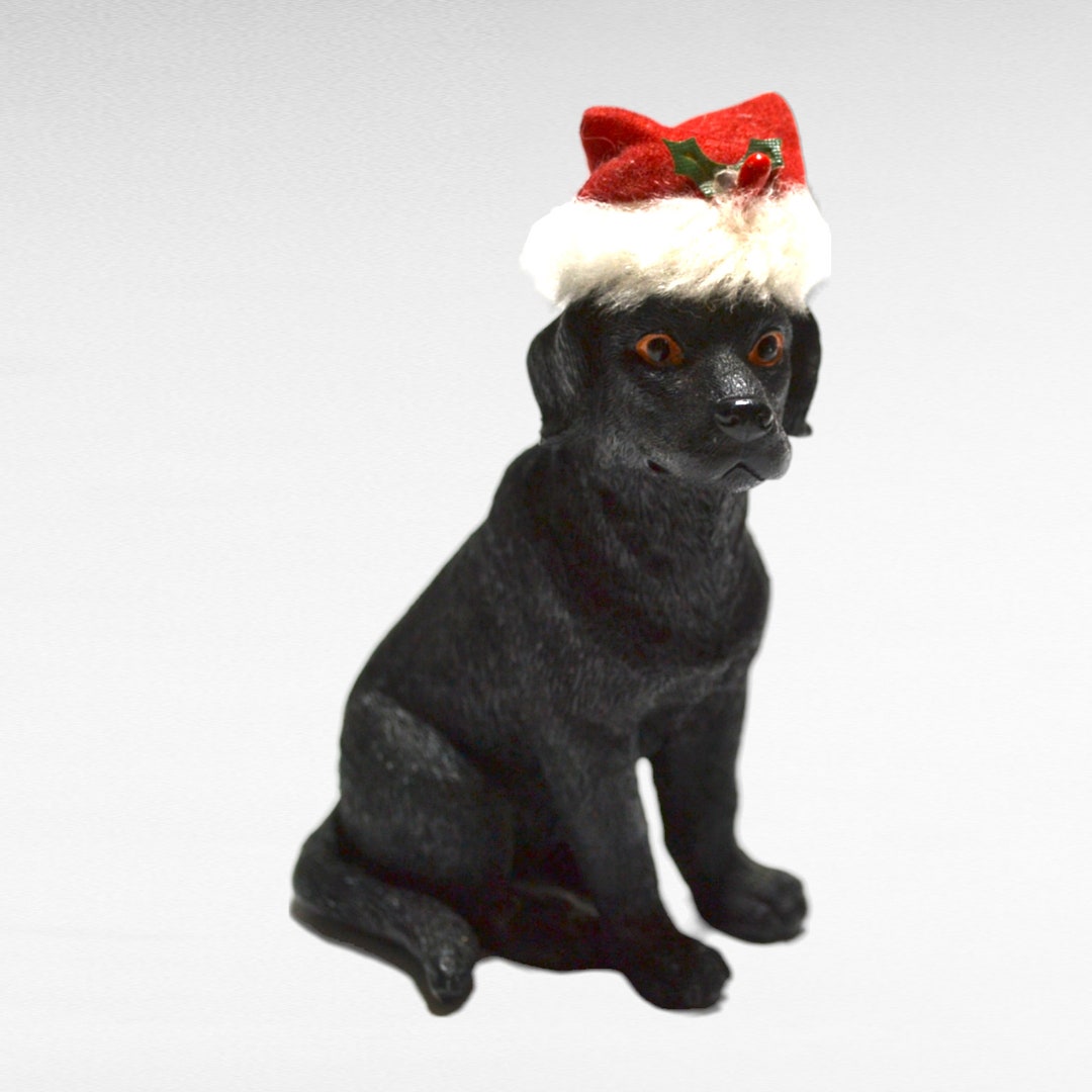 Vintage Christmas Black Labrador Retriever Lab Statue Figure Santa Hat ...