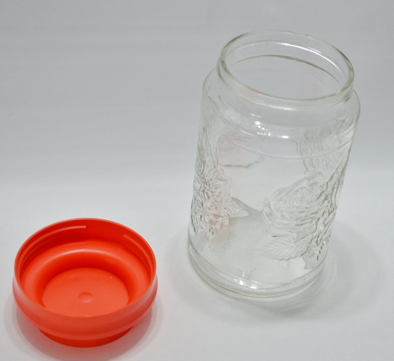 Vintage Glass Rose Jar Container Storage Kitchen Decor Orange Plastic ...