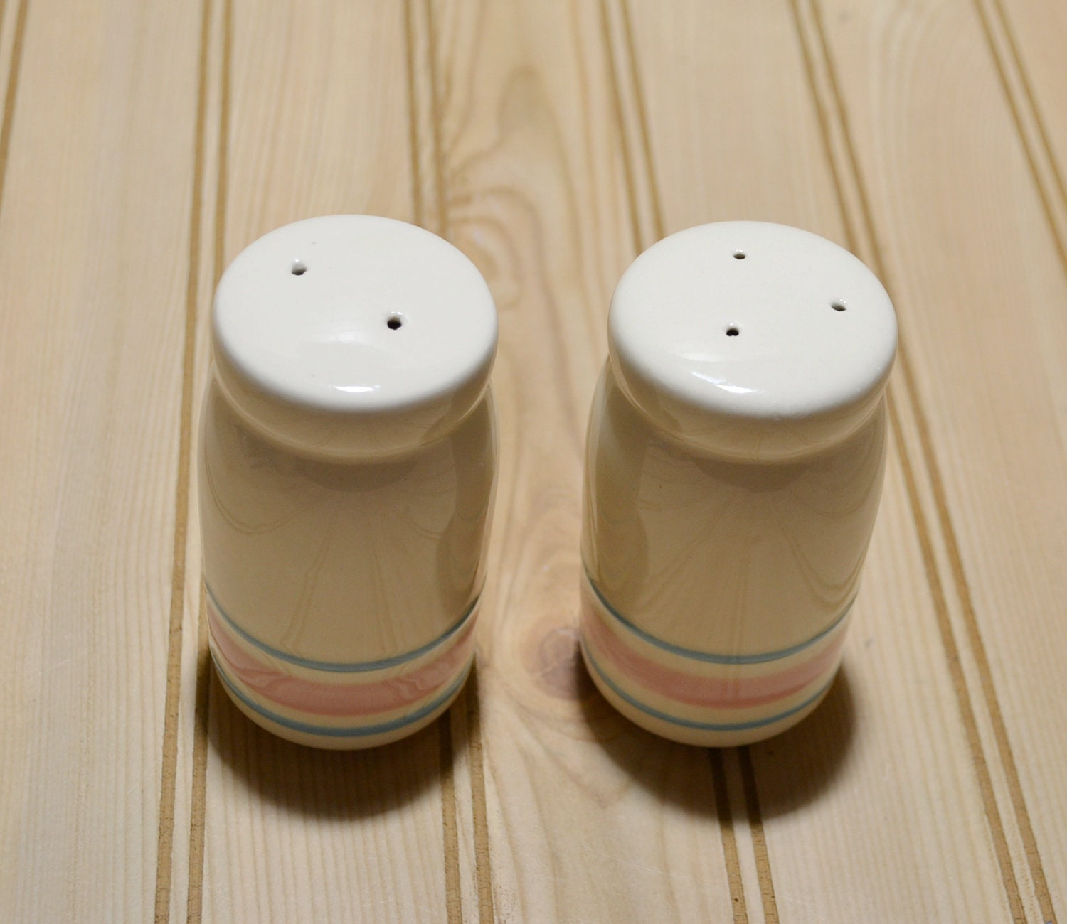 Vintage Nelson Mccoy Pink Blue Stripes Salt & Pepper Shakers Stonecraft ...