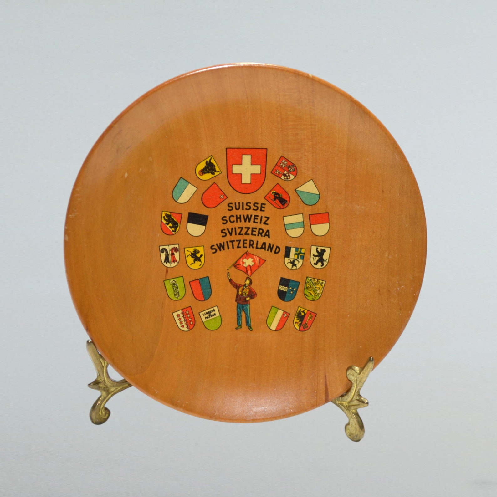 Vintage Wooden Round Switzerland Flags Plate Wall Hanging Souvenir ...