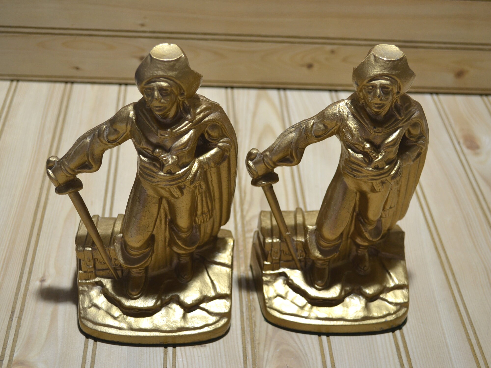Vintage Casted Metal Bookends Pirate Buccaneer Gold Colored Set of 2 - Etsy