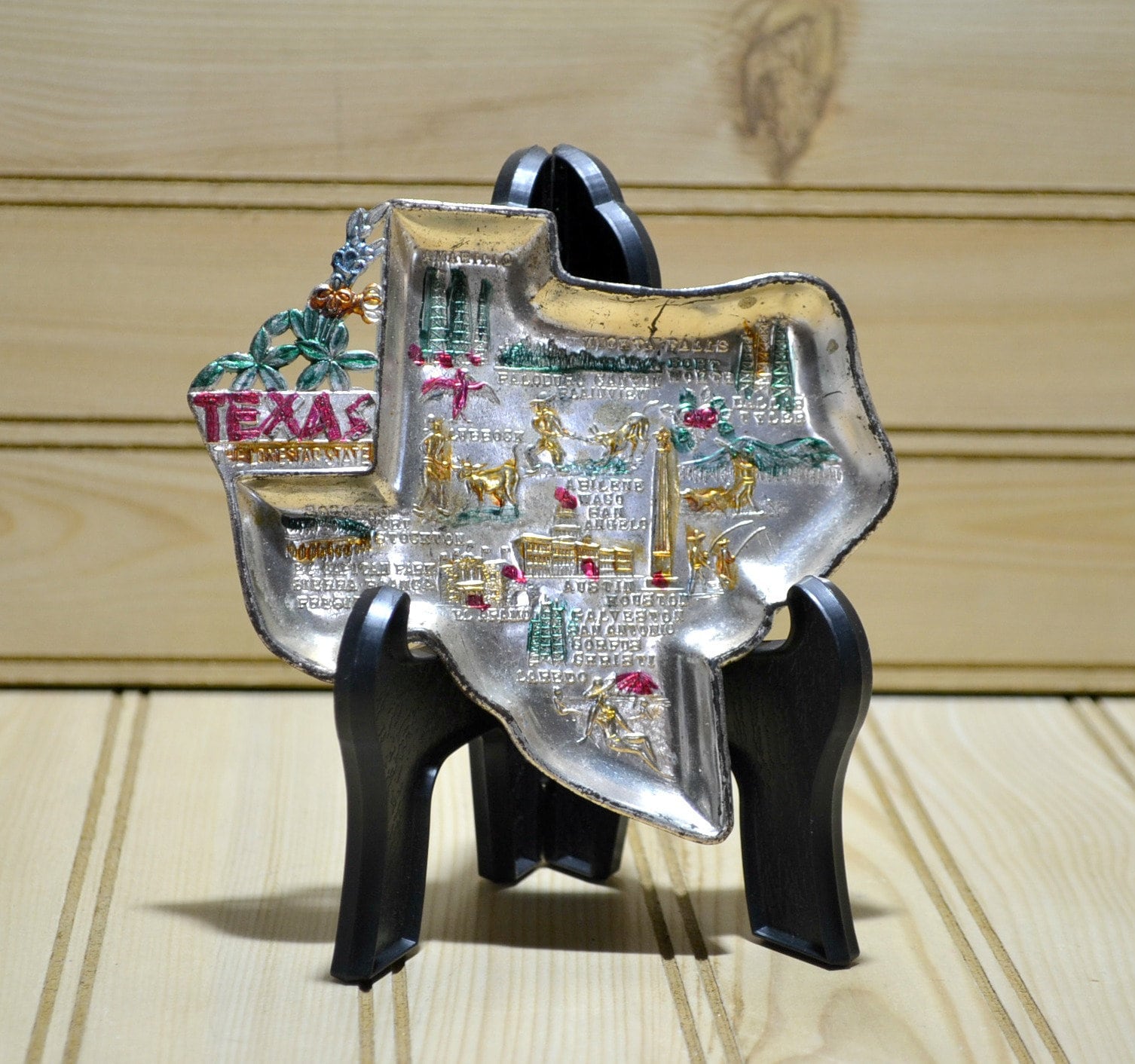 Vintage Texas Shaped Souvenir Trinket Tray Pot Metal Made in Japan Lone ...