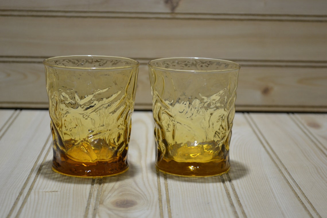Vintage Amber Yellow Textured Rock Glasses Barware Finger | Etsy