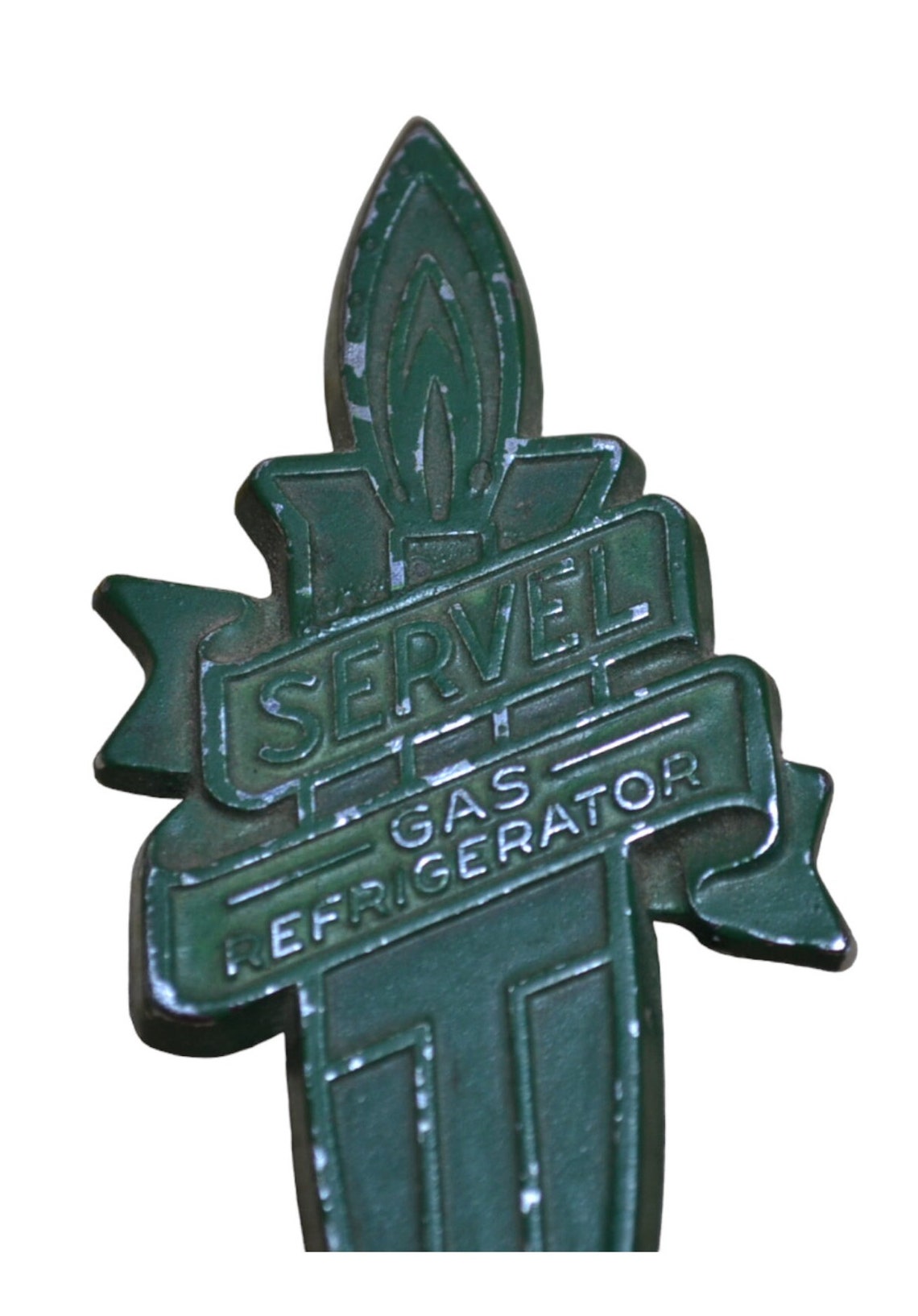 Vintage Gas Refrigerator Emblem Green Metal Old Servel Advertisement ...