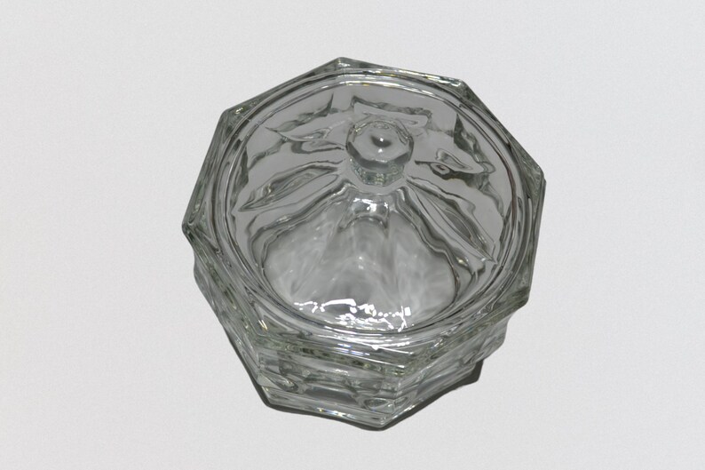 Vintage Clear Glass Octagon Covered Candy Box Dish Concord Pattern ...