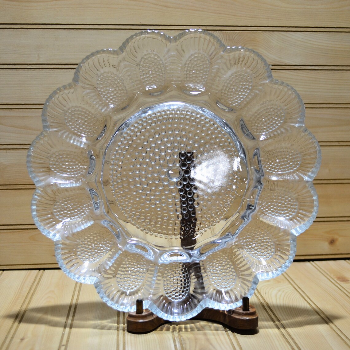 Vintage Clear Glass Deviled Egg Plate Made in USA 1980s Indiana Glass ...