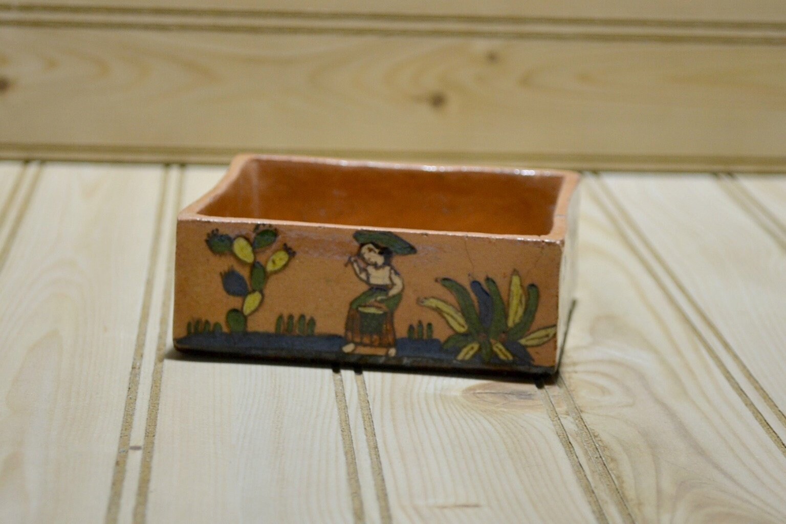 Vintage Glazed Red Clay Decorative Painted Square Trinket Dresser Box ...