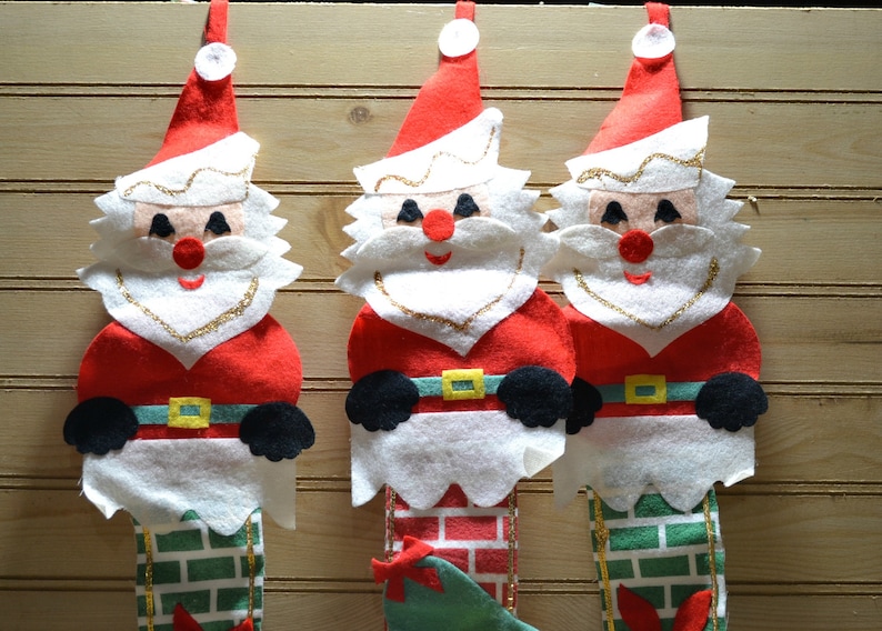 Vintage Felt Santa Door Ringer Hanger Jingle Bells Christmas Decoration ...