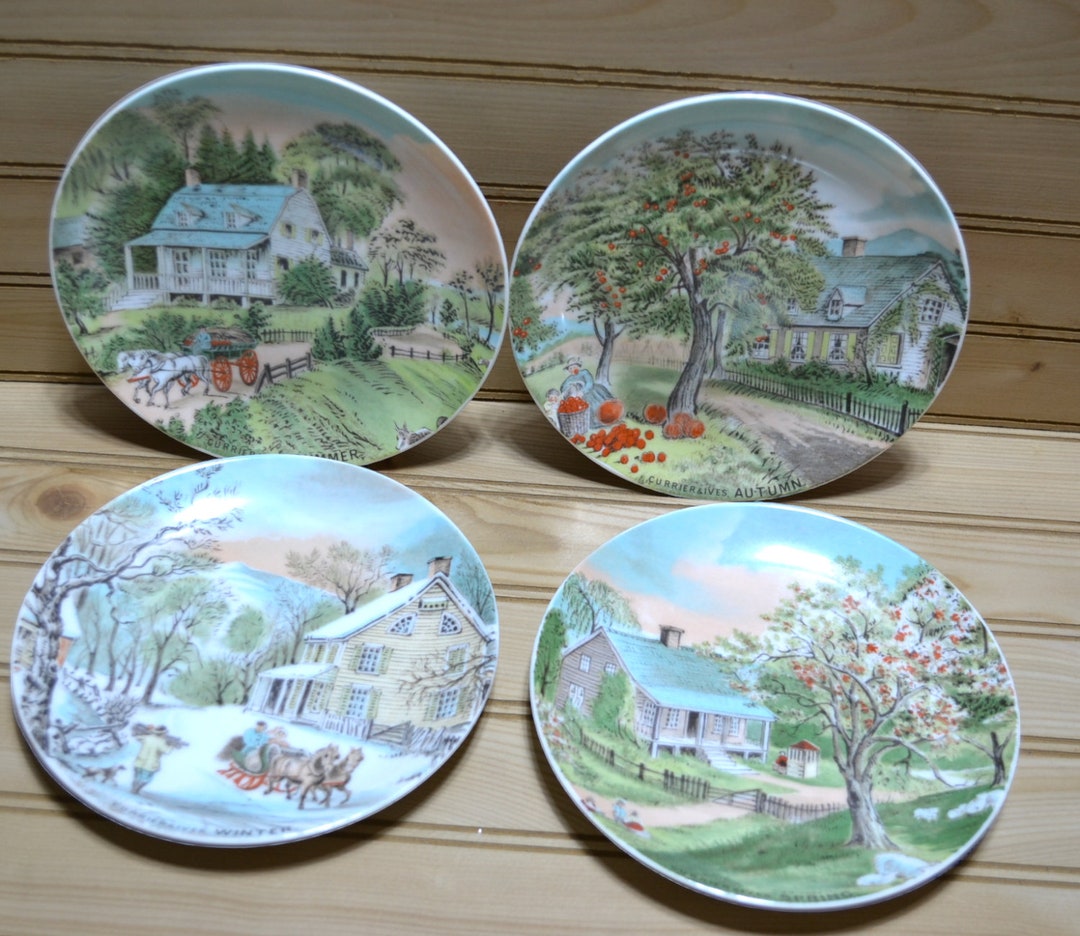 Vintage Currier & Ives Season Plates Summer Spring Winter Autumn Set of ...