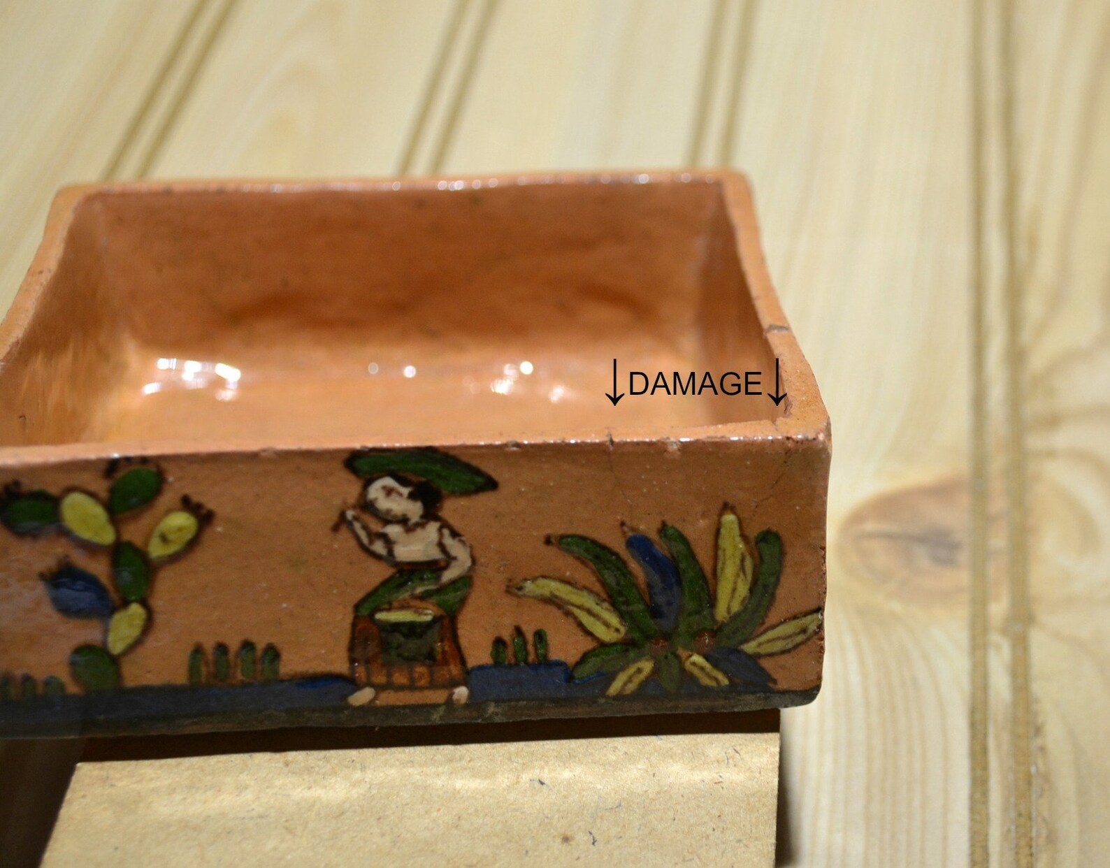 Vintage Glazed Red Clay Decorative Painted Square Trinket | Etsy