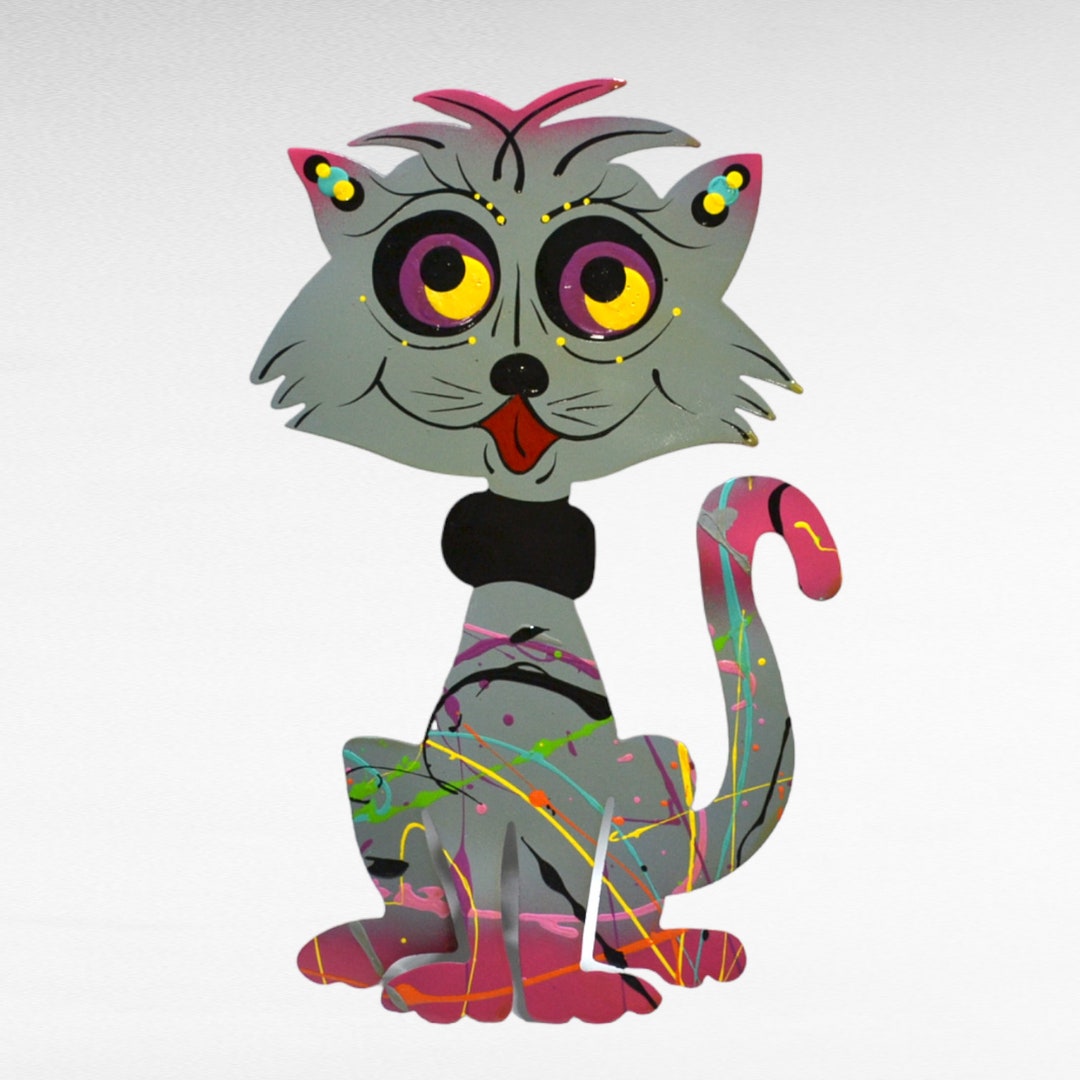 Vintage Gray Metal Cat Splatter Paint 3D Wall Art Washer Hanger - Etsy