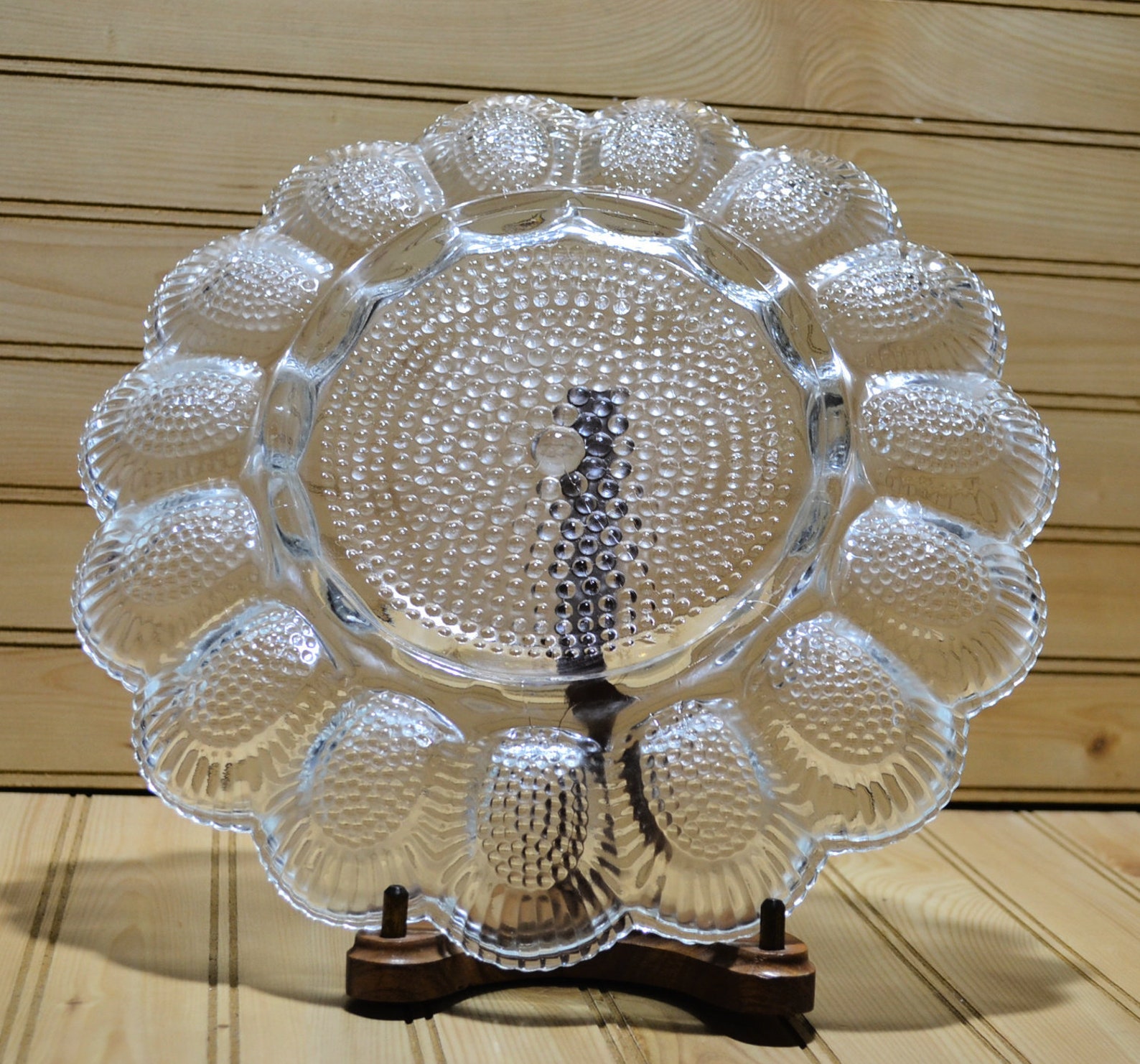 Vintage Clear Glass Deviled Egg Plate Made in USA 1980s Indiana Glass ...