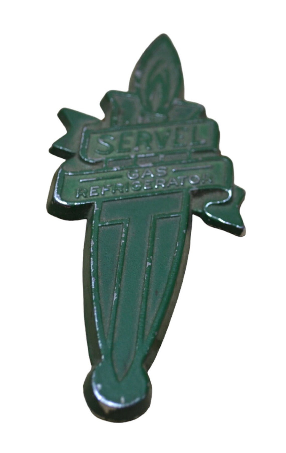 Vintage Gas Refrigerator Emblem Green Metal Old Servel Advertisement ...