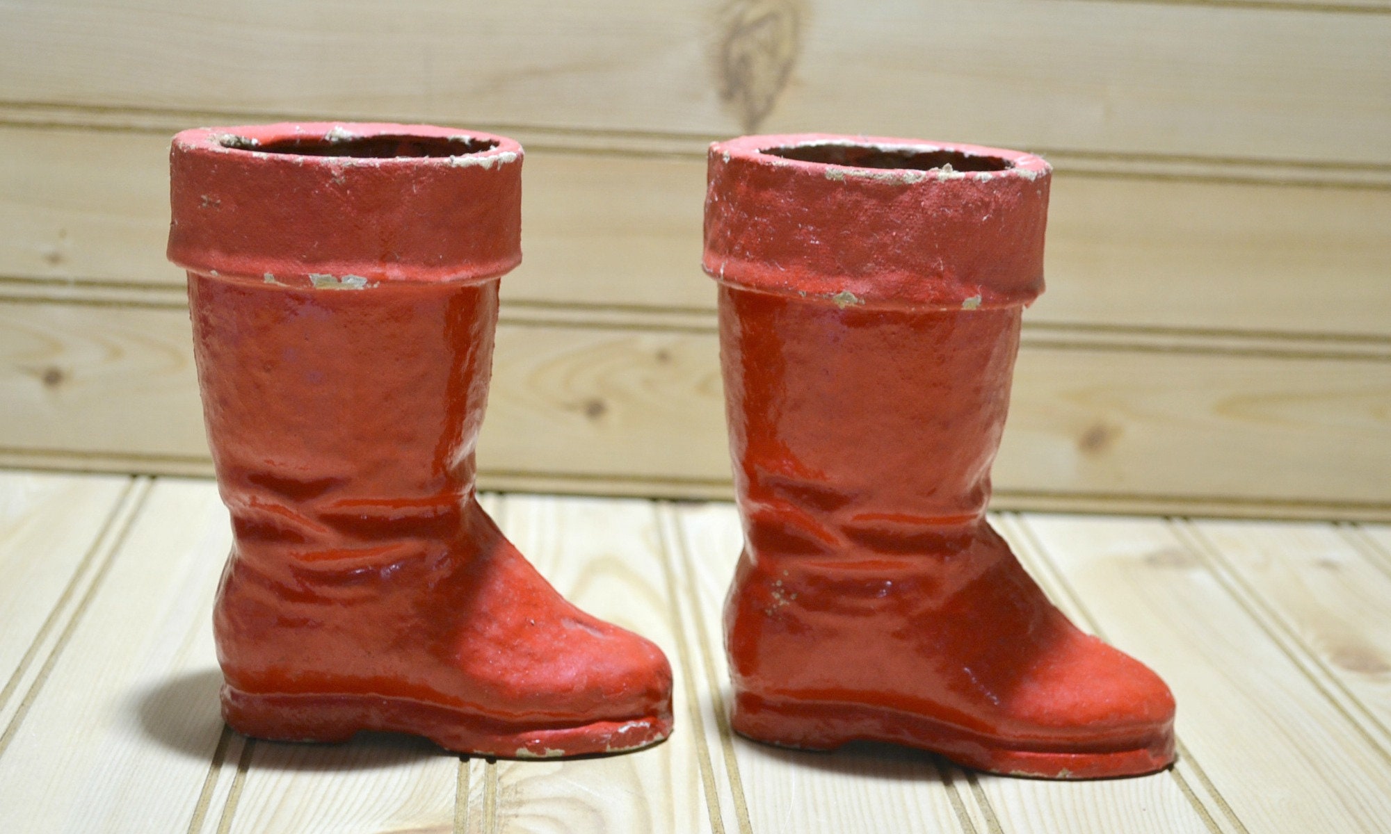 Vintage Paper Mache Red Santa Boots Collectible Mid Century Composition ...