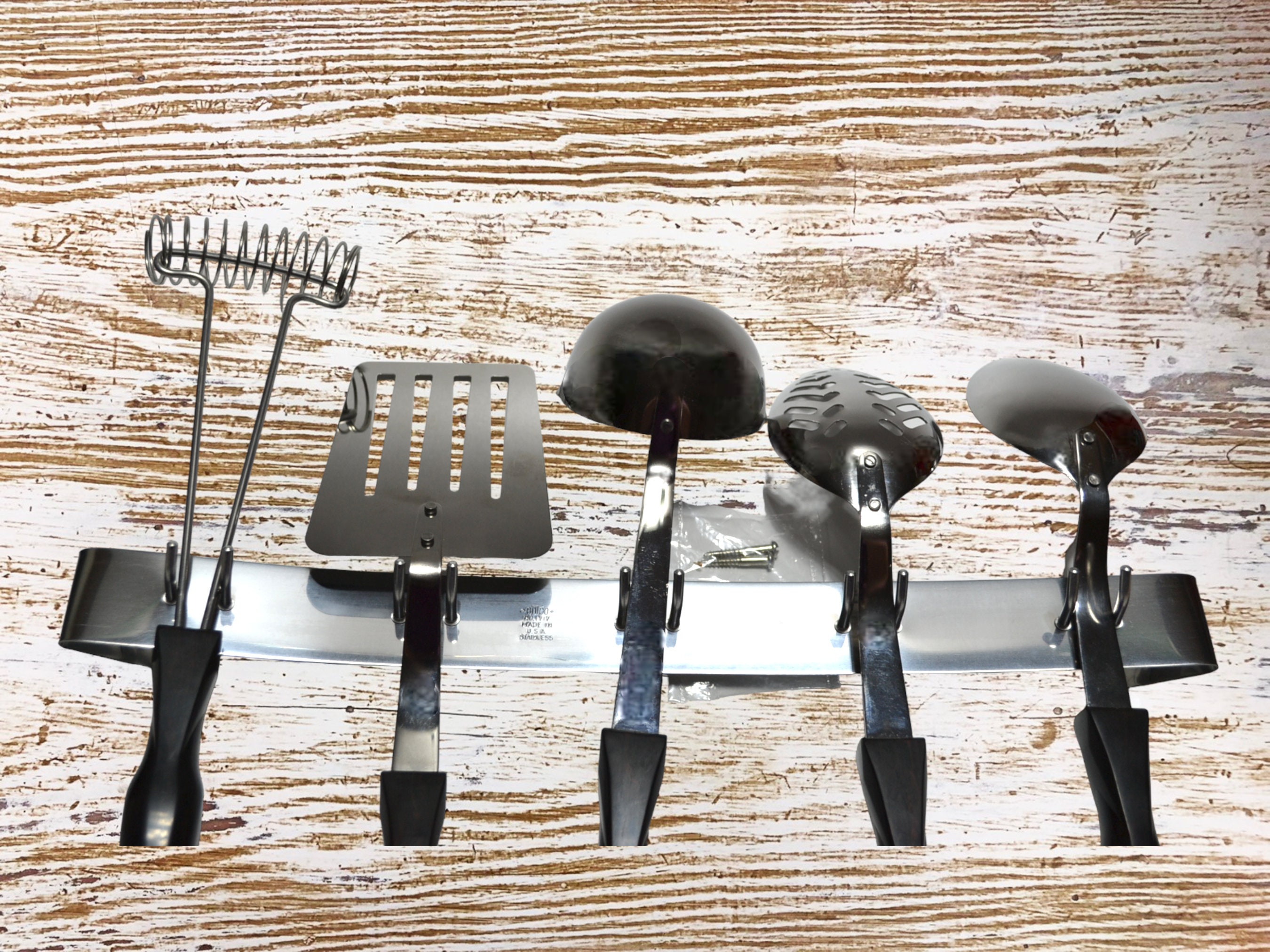 Vintage 5 Piece Cutco Cooking Utensil Hanging Rack Whisk Ladle Slotted ...