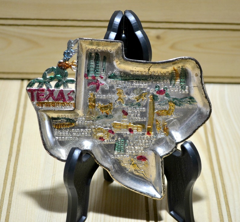 Vintage Texas Shaped Souvenir Trinket Tray Pot Metal Made in Japan Lone ...