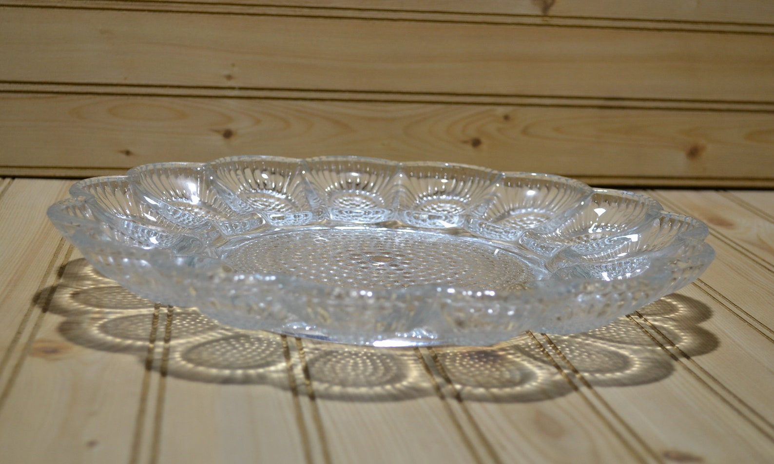 Vintage Clear Glass Deviled Egg Plate Made in USA 1980s Indiana Glass ...