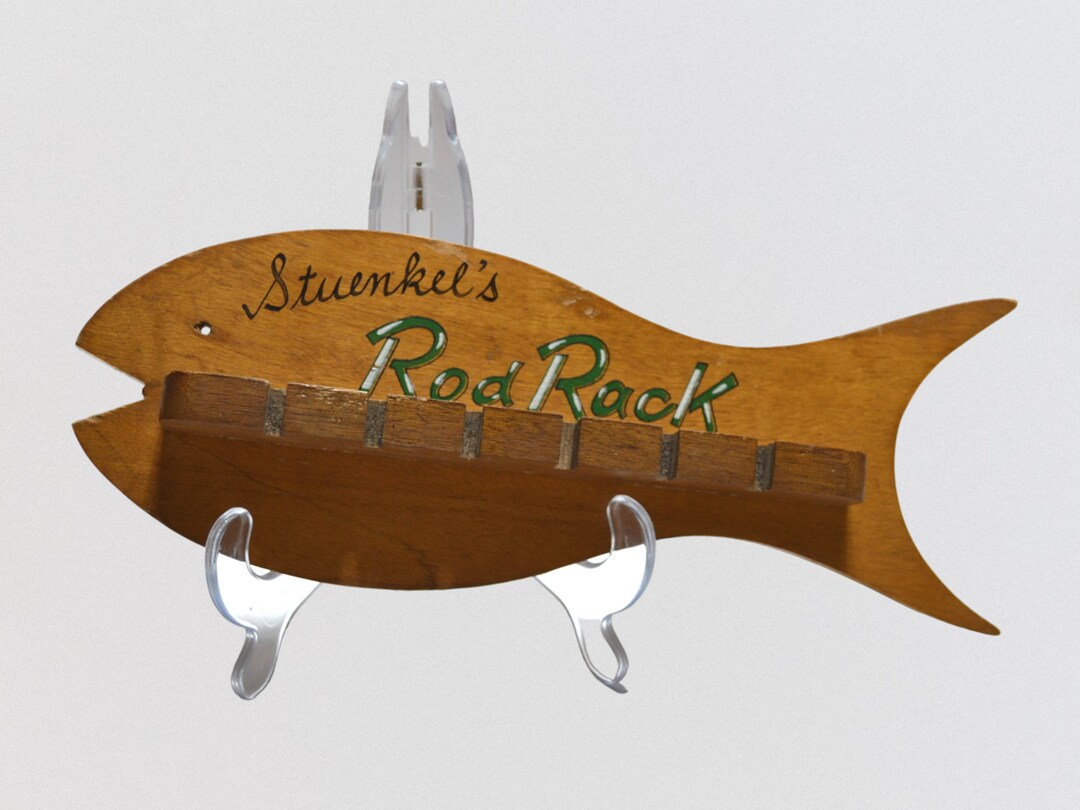 Vintage Wooden Fish Shaped Rod Holder Wall Hanging Rod Rack Stuenkel's ...