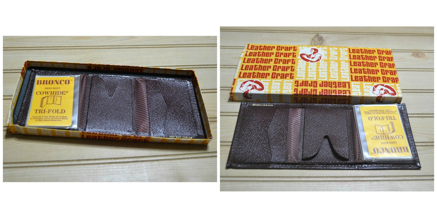Vintage Bronco Deep Buff Cowhide Tri-fold Mens Wallet Leather Craft ...