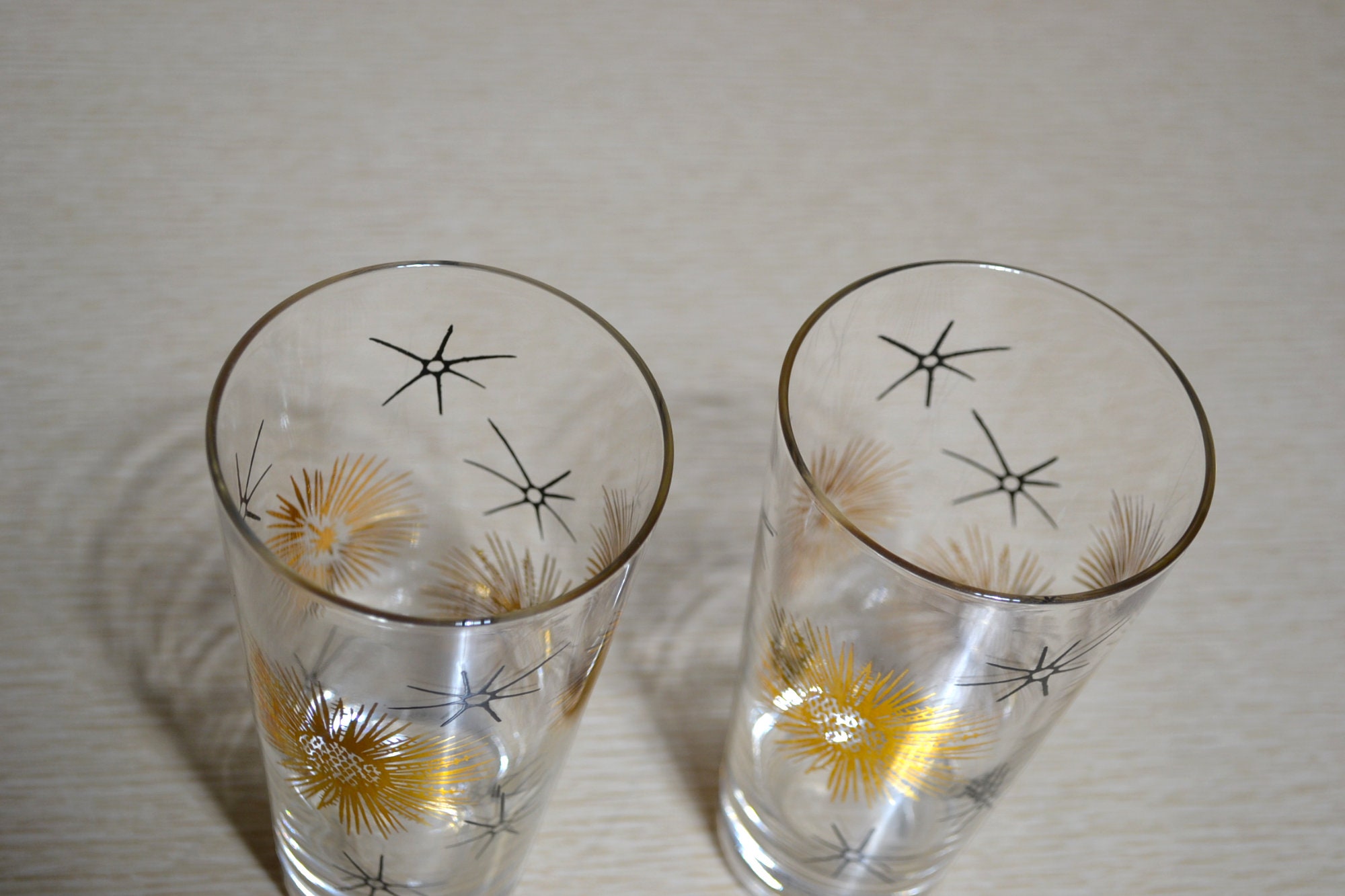 Vintage Black and Gold Atomic Starburst Glass Tumblers Federal Glass ...