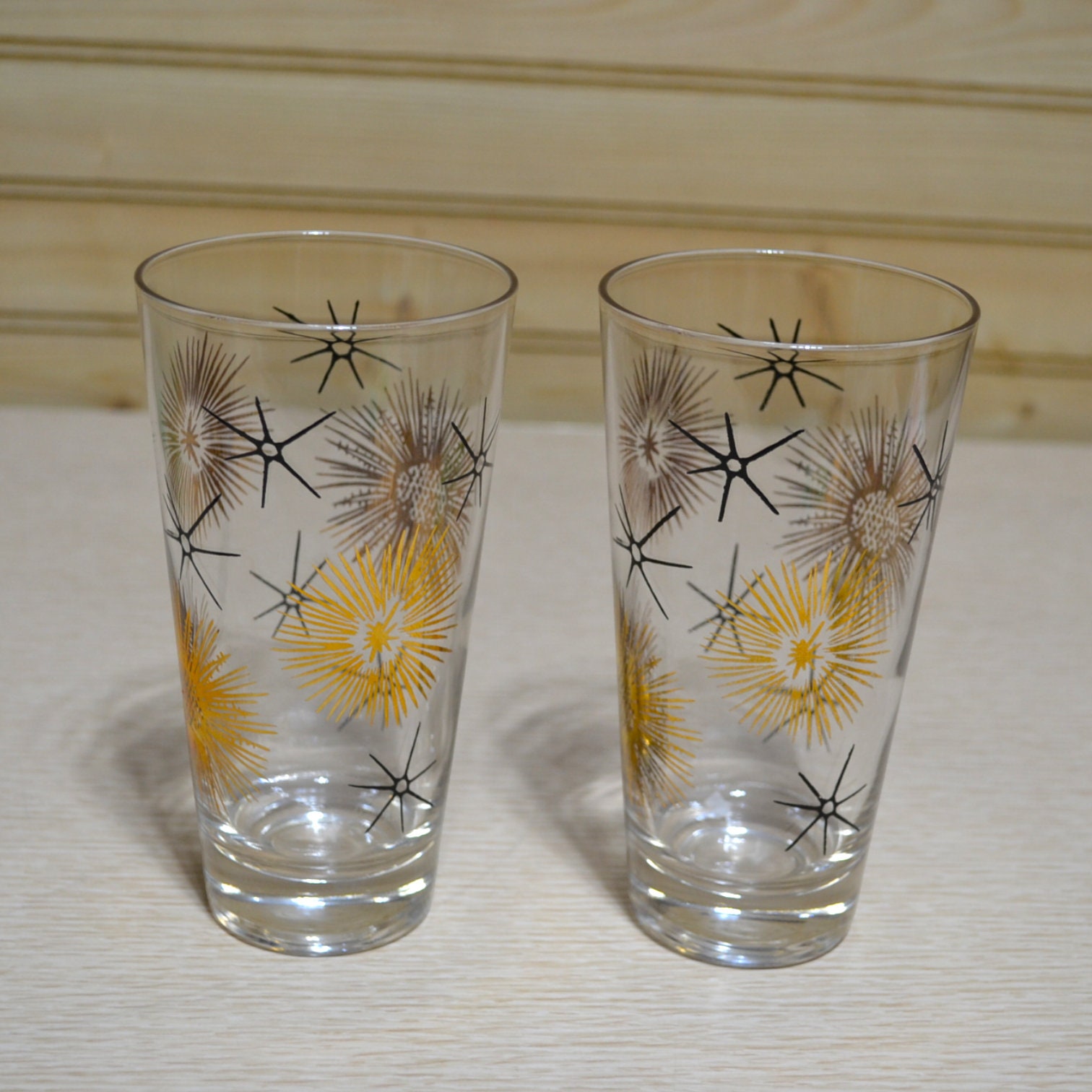 Vintage Black and Gold Atomic Starburst Glass Tumblers Federal Glass ...