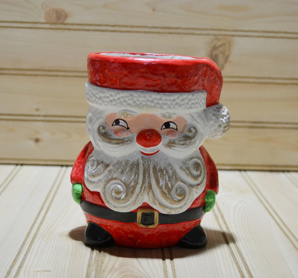 Vintage Mid Century Santa Ceramic Vase Planter Collectible | Etsy