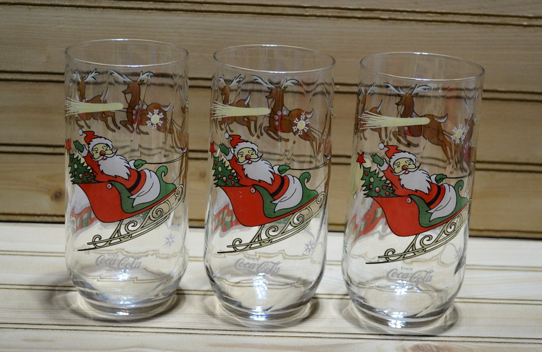 Vintage 1980s Coke Coca-cola Santa & Reindeer Christmas Glasses ...