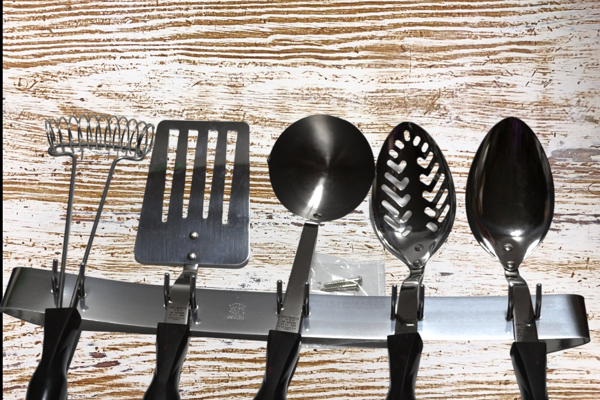 Vintage 5 Piece Cutco Cooking Utensil Hanging Rack Whisk Ladle Slotted ...