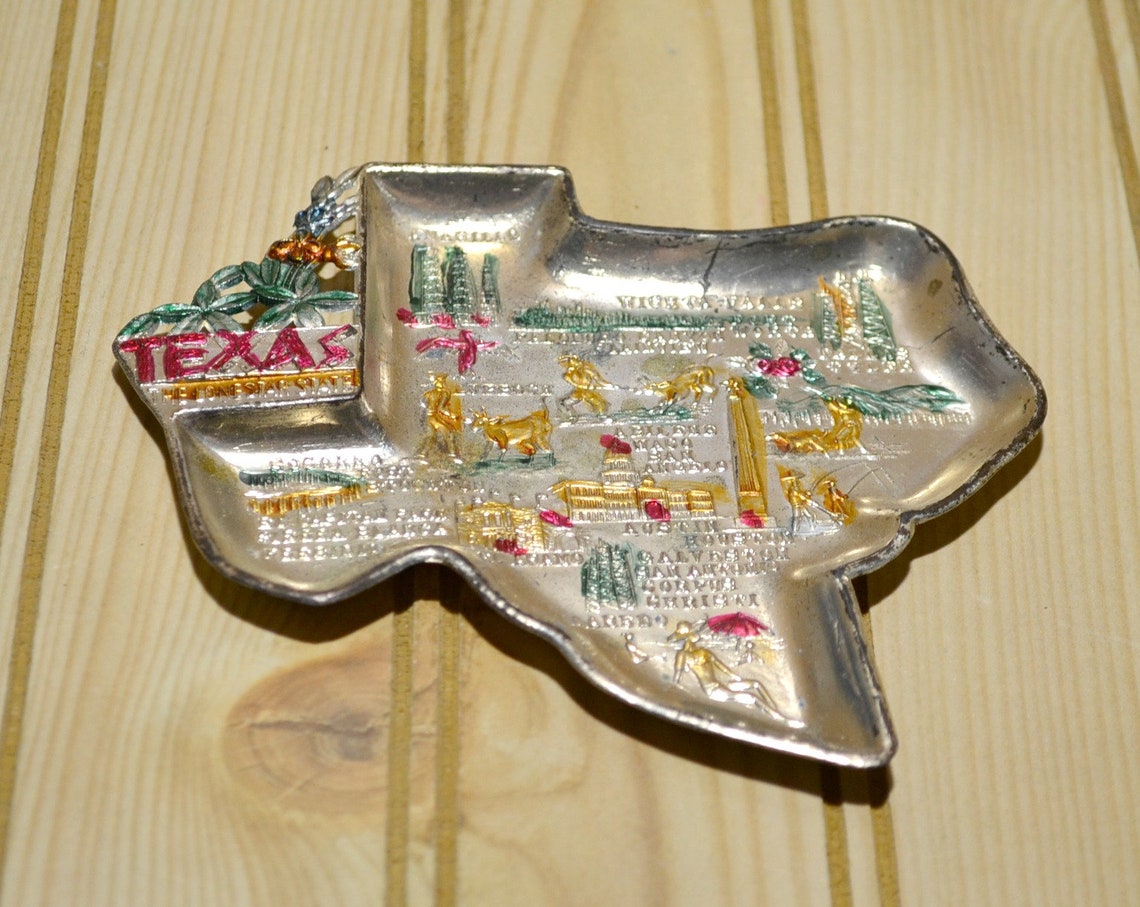 Vintage Texas Shaped Souvenir Trinket Tray Pot Metal Made in Japan Lone ...
