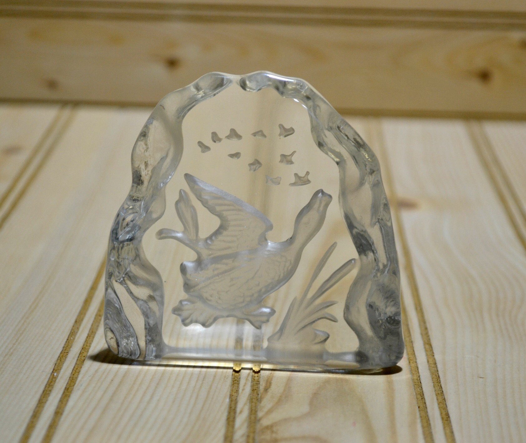 Vintage Etched Engraved Glass Paperweight 1980s Artmark Ducks - Etsy