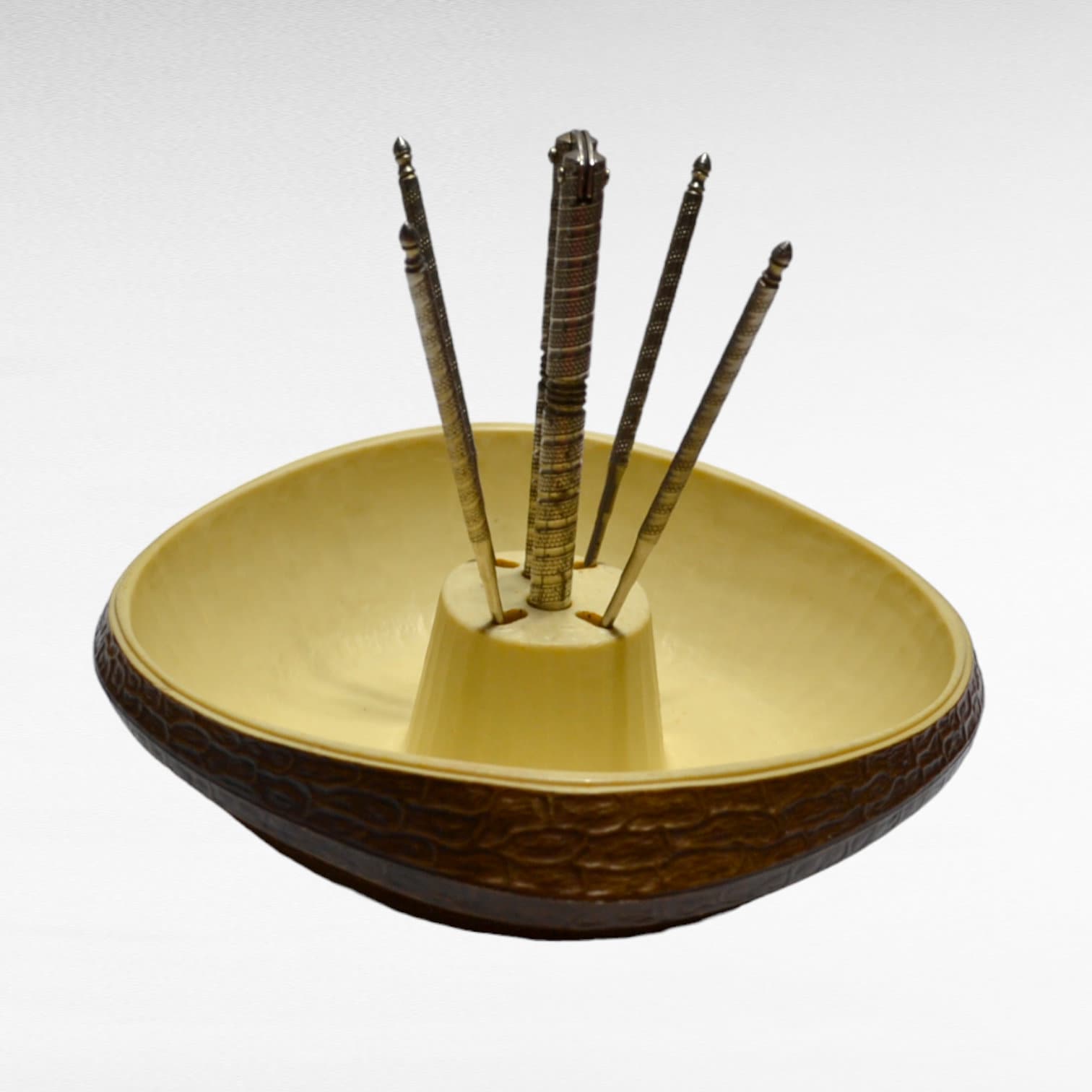 Vintage Plastic Faux Wood Look Nut Shape Nut Bowl One Cracker Four ...