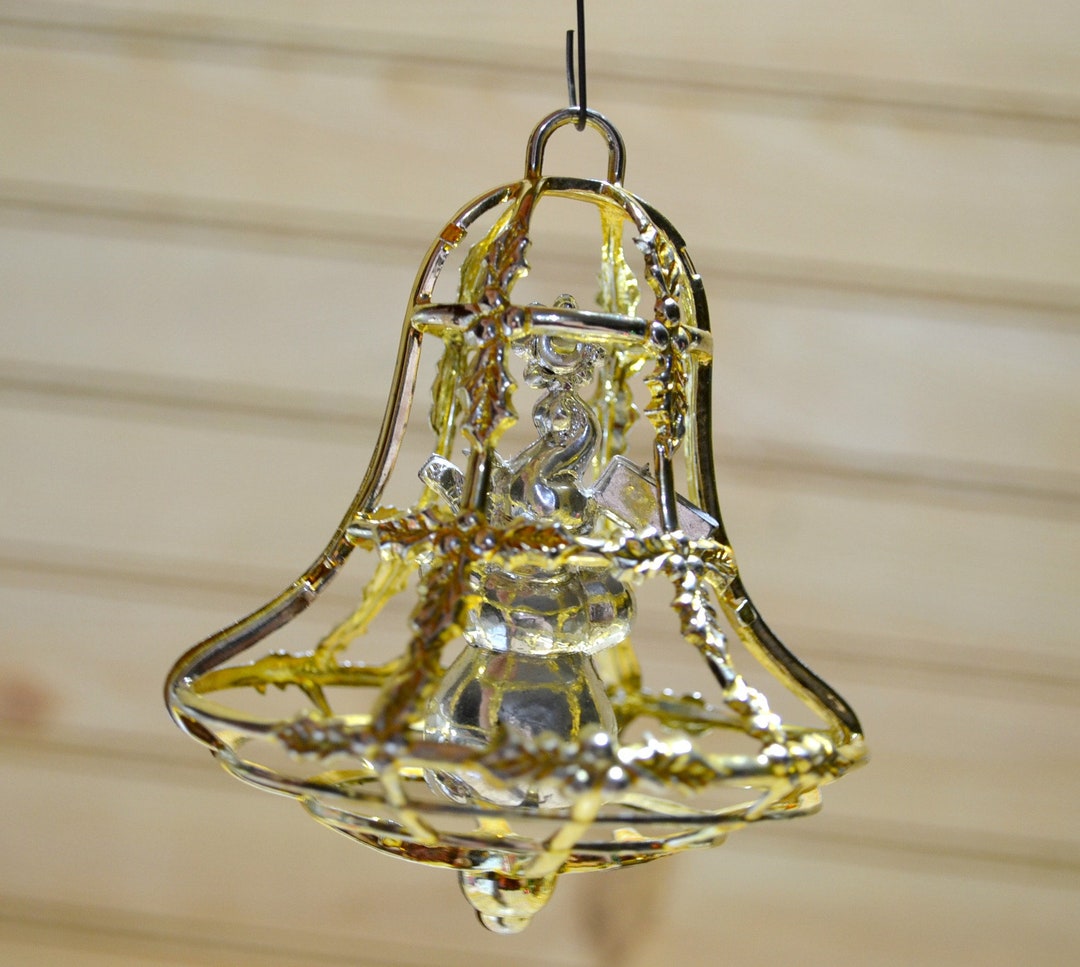 Vintage Gold Cage Bell Shape Christmas Ornament Hanging Silver Snowman ...