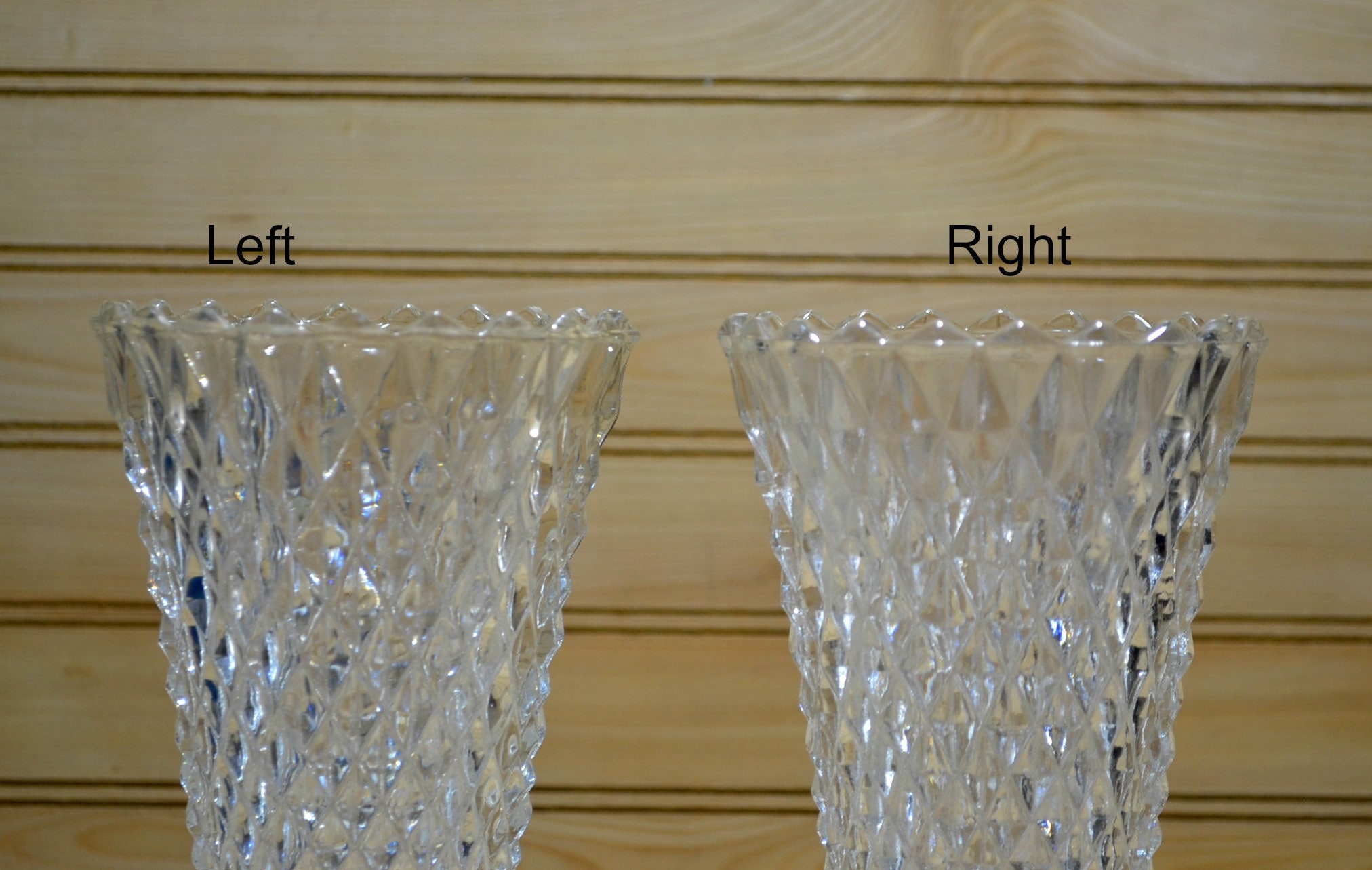 Vintage Diamond Cut Clear Glass Vase Pedestal Footed Base Fluted ...