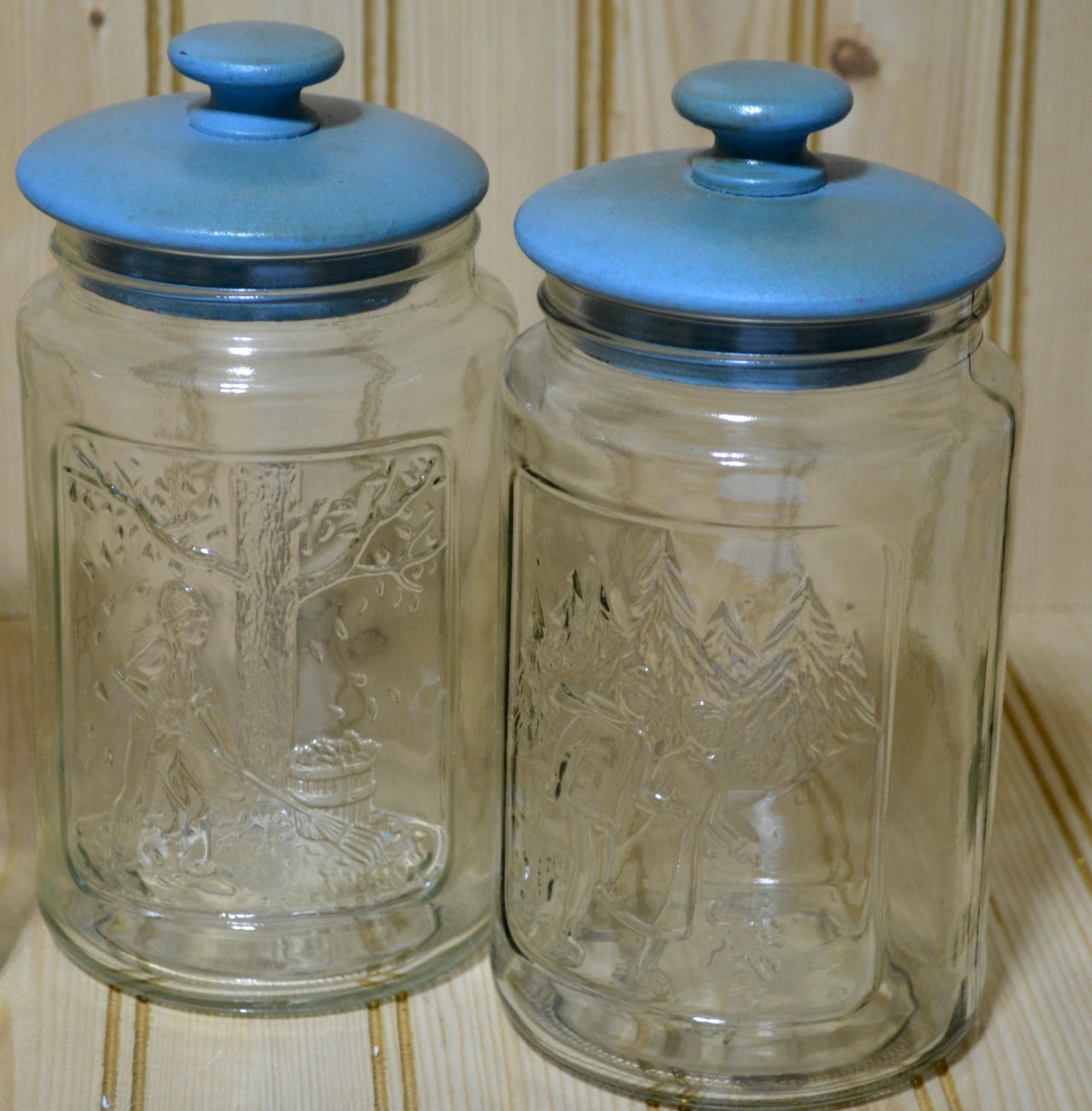 Vintage Anchor Hocking Glass Tang Jar 1970s With Wooden Lids Canister ...