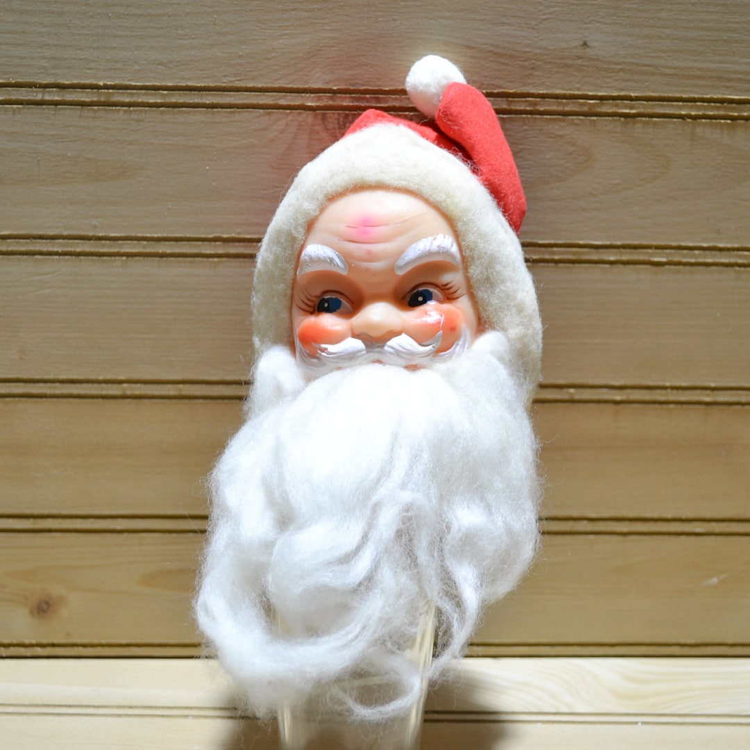 Vintage Rubber Face Santa Face Tree Topper Ornament 1950s Christmas ...