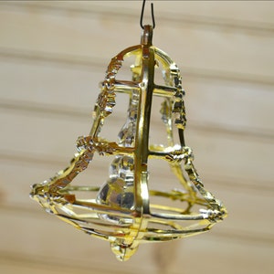 Vintage Gold Cage Bell Shape Christmas Ornament Hanging Silver Snowman ...