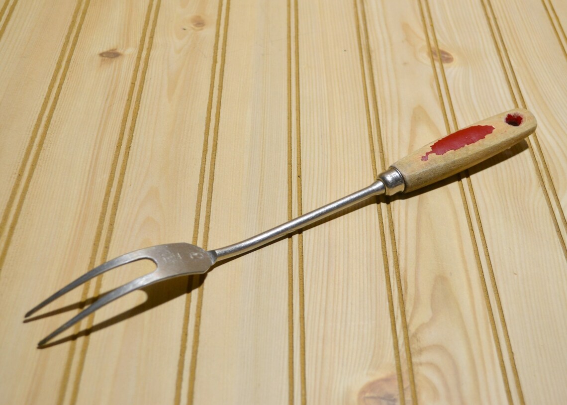 Vintage A&J Red and White Painted Wooden Handle Meat Fork - Etsy