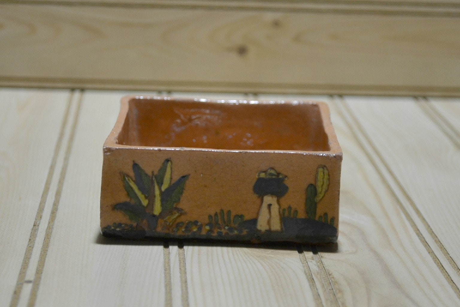 Vintage Glazed Red Clay Decorative Painted Square Trinket - Etsy