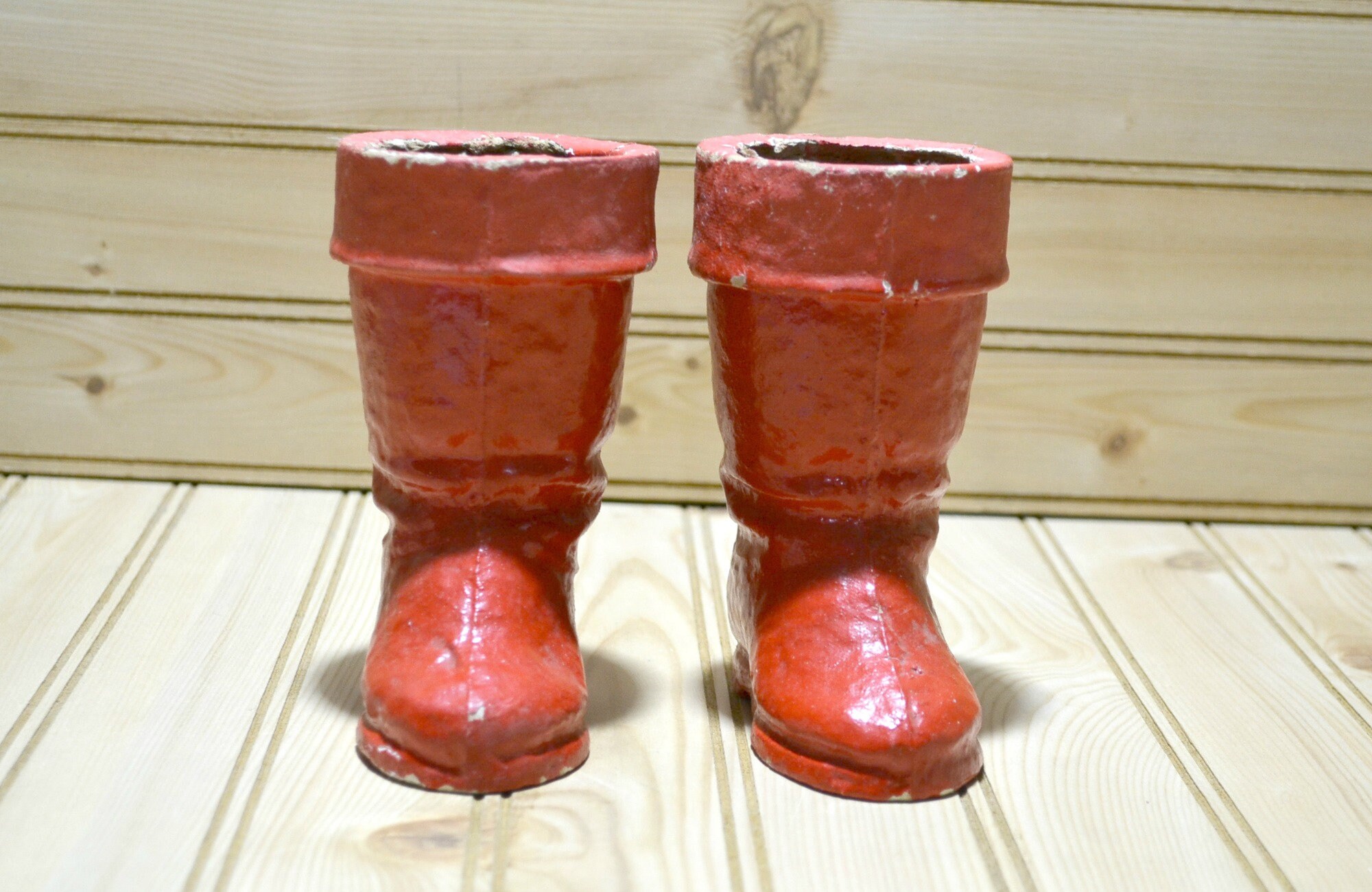 Vintage Paper Mache Red Santa Boots Collectible Mid Century Composition ...