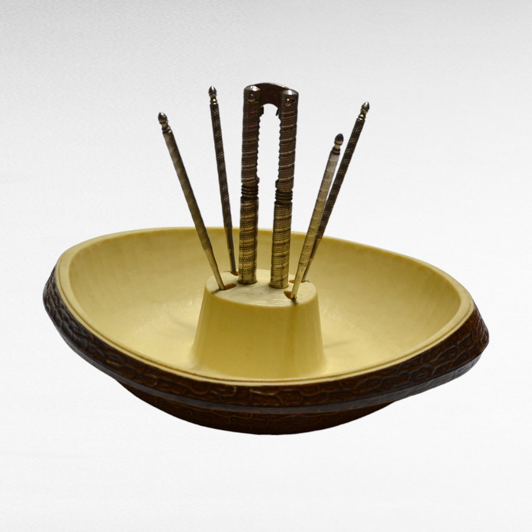 Vintage Plastic Faux Wood Look Nut Shape Nut Bowl One Cracker Four ...