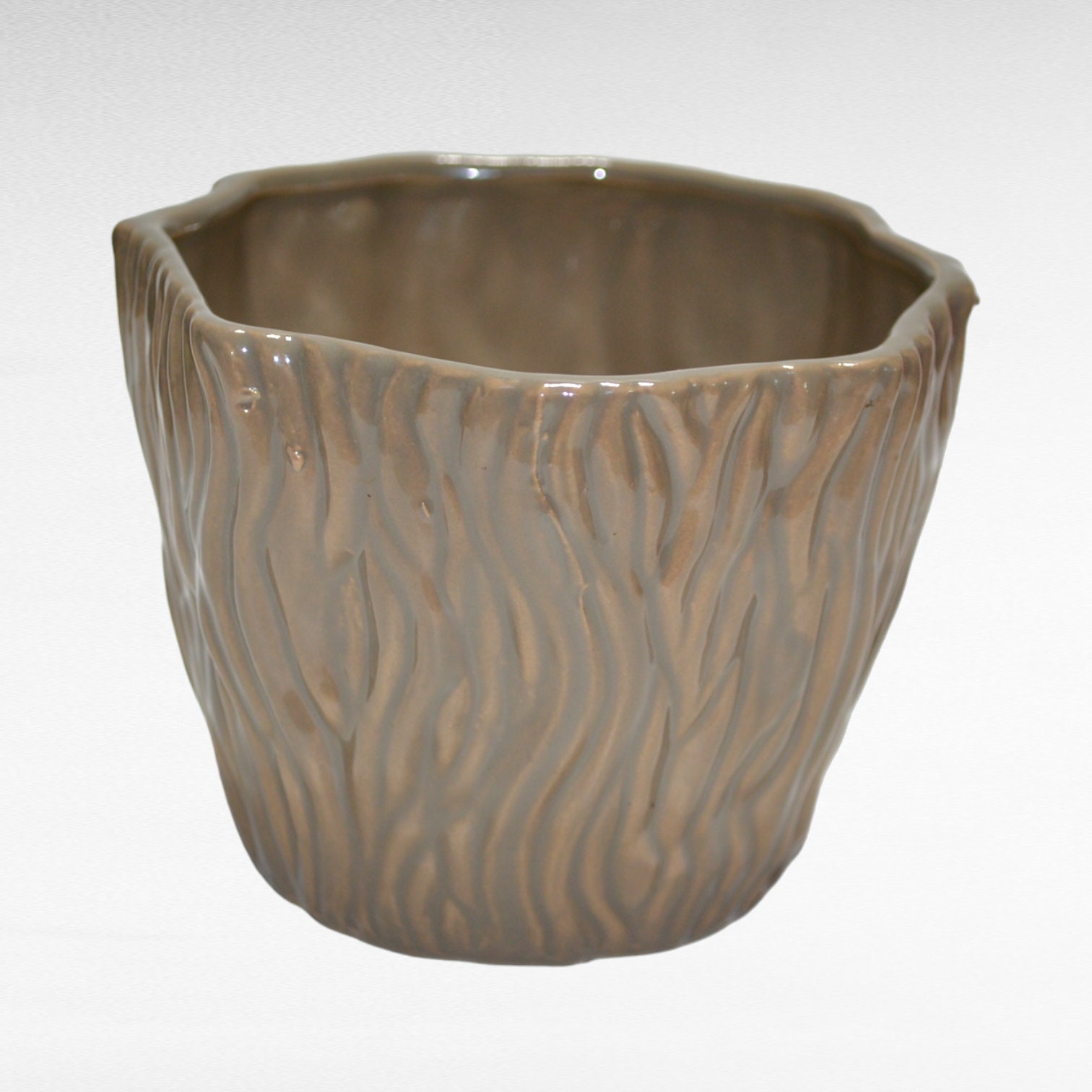 Vintage Tan/gray Tree Bark Textured Round Glazed Ceramic - Etsy