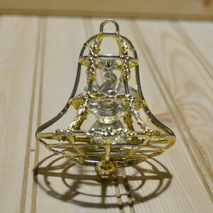 Vintage Gold Cage Bell Shape Christmas Ornament Hanging Silver Snowman ...