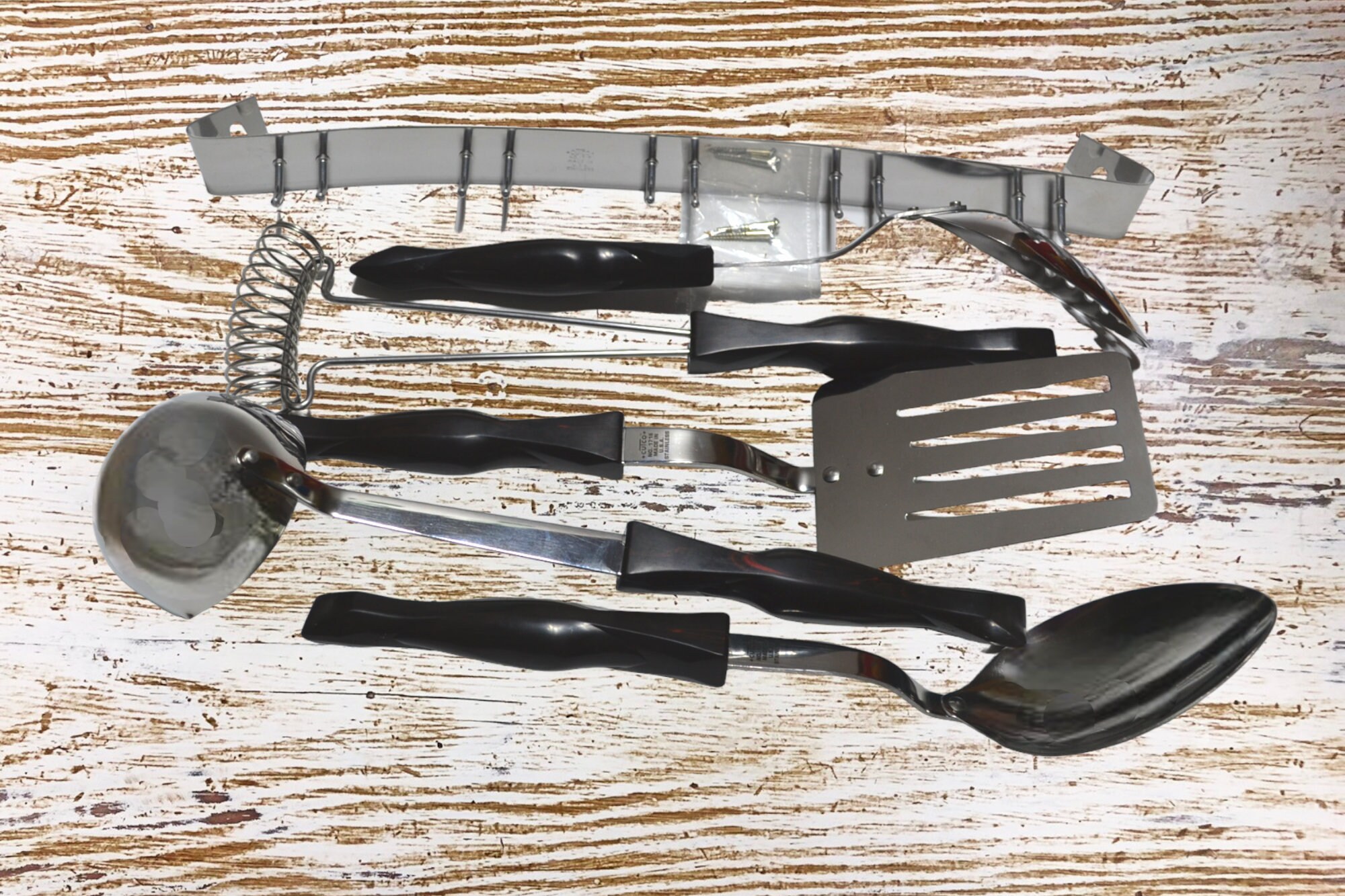 Vintage 5 Piece Cutco Cooking Utensil Hanging Rack Whisk Ladle Slotted ...