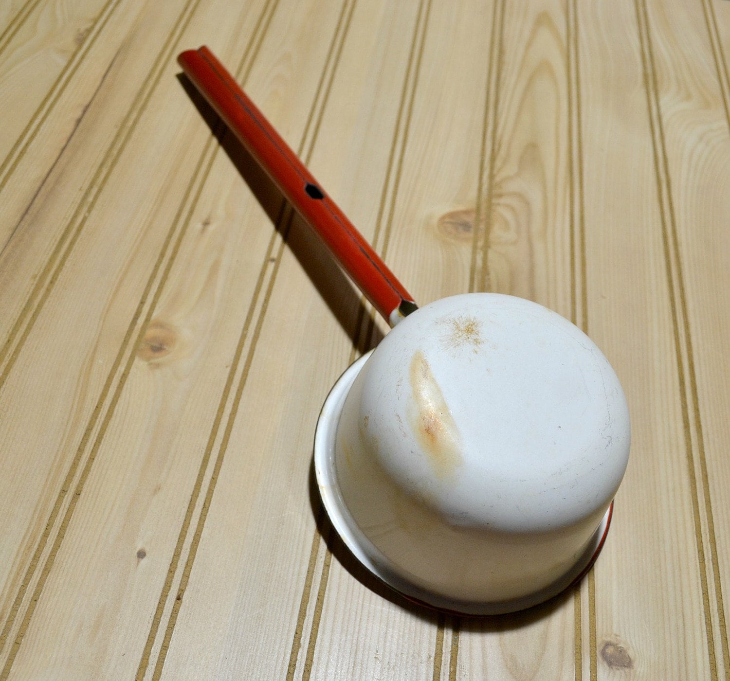 Vintage Enamelware Water Dipper Ladle White Red Trim Kitchen Utensil ...