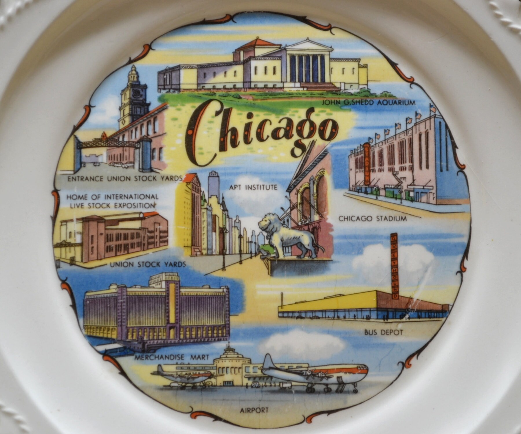 Vintage Mid Century Chicago Souvenir Plate Gold Trim Square - Etsy