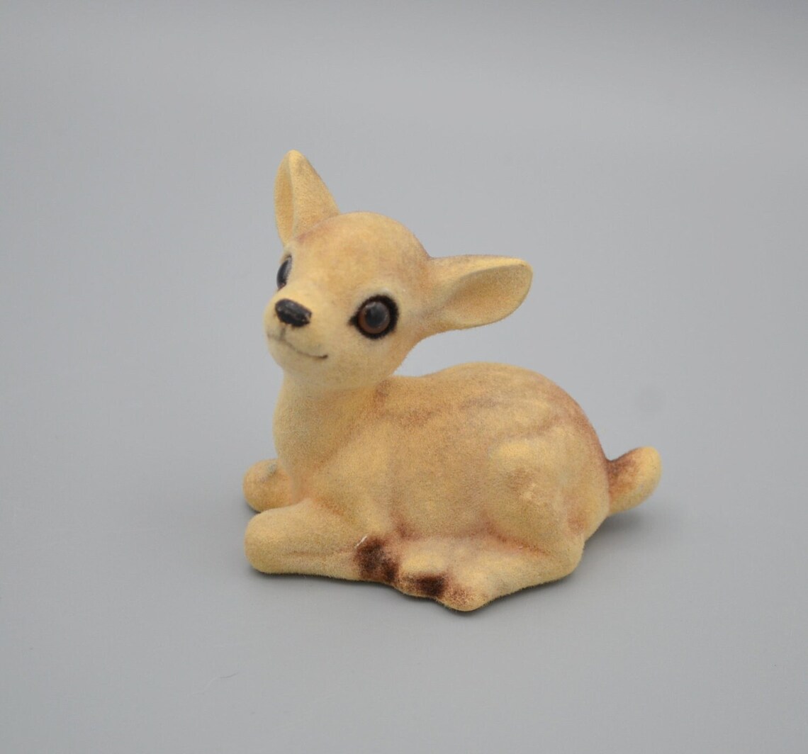 Vintage Flocked Fuzzy Deer Figure Laying Fawn Made in Japan - Etsy