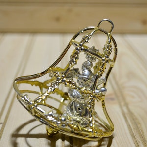 Vintage Gold Cage Bell Shape Christmas Ornament Hanging Silver Snowman ...