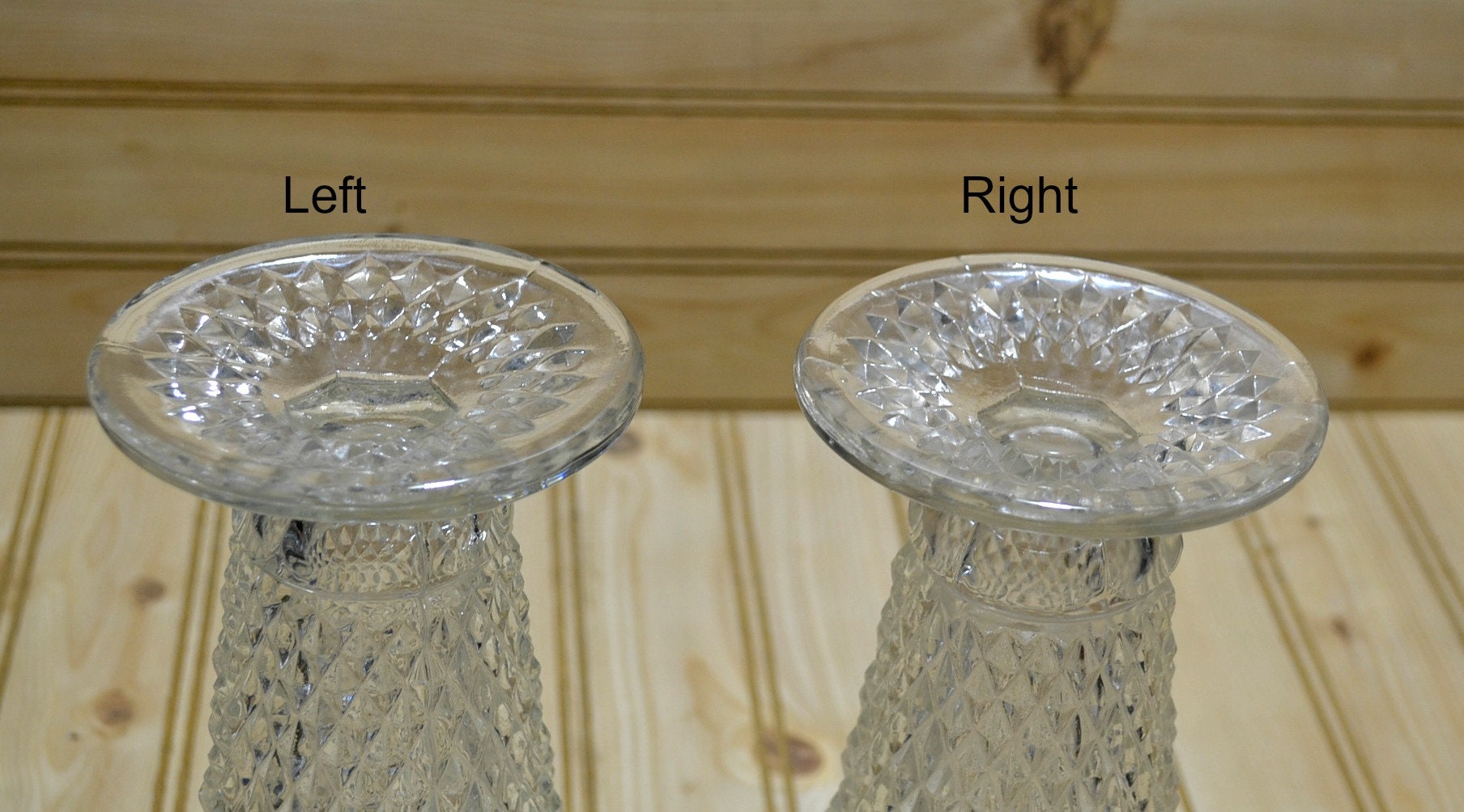 Vintage Diamond Cut Clear Glass Vase Pedestal Footed Base Fluted ...