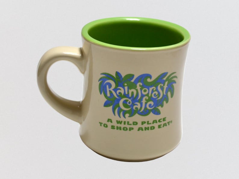 Vintage 1990s Rainforest Cafe Mug Tan Green Blue Restaurant - Etsy